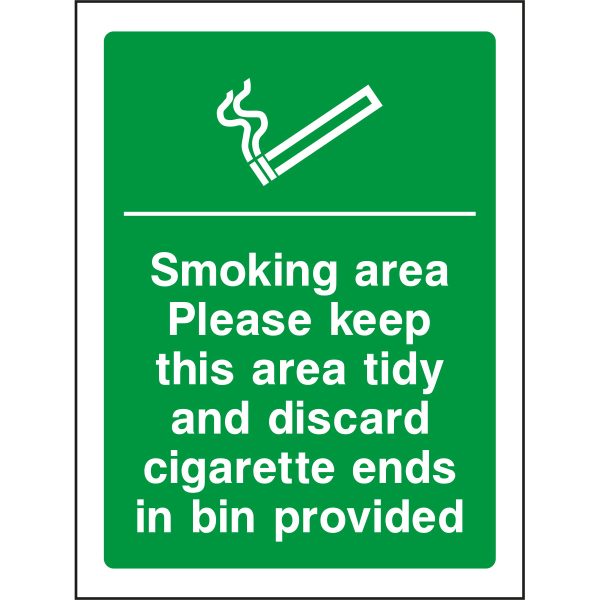 Smoking area, Please keep this area tidy and discard cigarette ends in ...